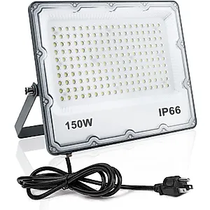 INDMIRD 150W LED Flood Light, Outdoor Security Lights Wall Fixtures 6500K 15000LM Illumination, IP66 Waterproof White Lighting Projects for Ball Ground, Parking Lot, Pathway, Yard