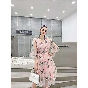 51" Width Colorful 3D Vivid Butterfly Lace Fabric Exquisite Flower Embroidery Soft Tulle Lace Fabric for Wedding Bridal Lace Dress Party Dress Home Decor (3 Yard, Pink)