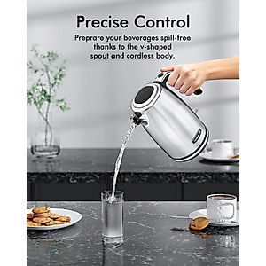 LONGDEEM Electric Kettle Stainless Steel 1.7L - 1500W Quick Boil, Retro Style, Auto Shut-Off, Boil Dry Protection with Filter & Water Gauge - Perfect for Tea, Hot Water