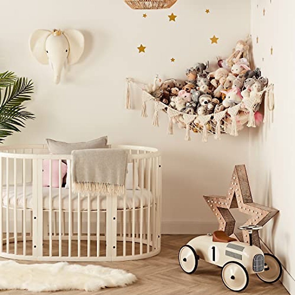 TIDYTEDS Macrame DreamLights Boho Stuffed Animal Storage Net for Stuffed Animals (Extra Large) and Stuffed Animal Net or Hammock for Small Stuffed Animals or Plushies. Plush Cream Toy Storage Holder