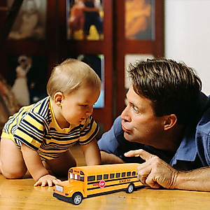 Think Wing School Bus Toy for Toddlers, 8.5 inch Die Cast Pull Back Cars Yellow Bus Play Vehicles with Pull Back Mechanism and Open Doors