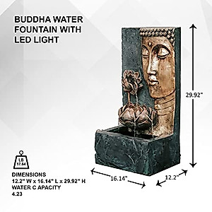 XBrand 30" H Bronze and Natural Grey Polyresin Indoor Outdoor Cascading Lotus Buddha Face Water Fountain w/LED Light, Freestanding, Relaxing Zen Décor for Home Patio Garden Backyard