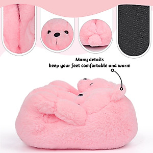 Alayger Women's Plush Teddy Bear Slippers Home Indoor Soft Anti-Slip Cute Winter Warm Floor Shoes Slippers Cartoon