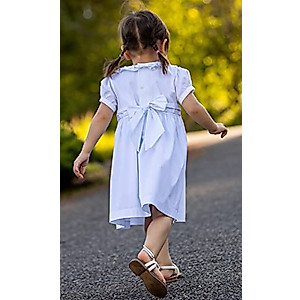 Toddler Baby Girls Soft Cotton Hand Smocked Dress Frilly Sleeve Ruffle Swing Tunic Shirt Casual Party Dress (2 Years) Blue Floral