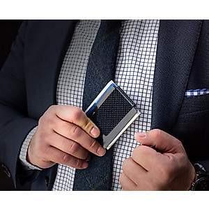 SERMAN BRANDS Carbon Fiber Money Clip Credit Card Holder Slim Business Front Pocket Clips for Men Black Glossy (Blue/black)