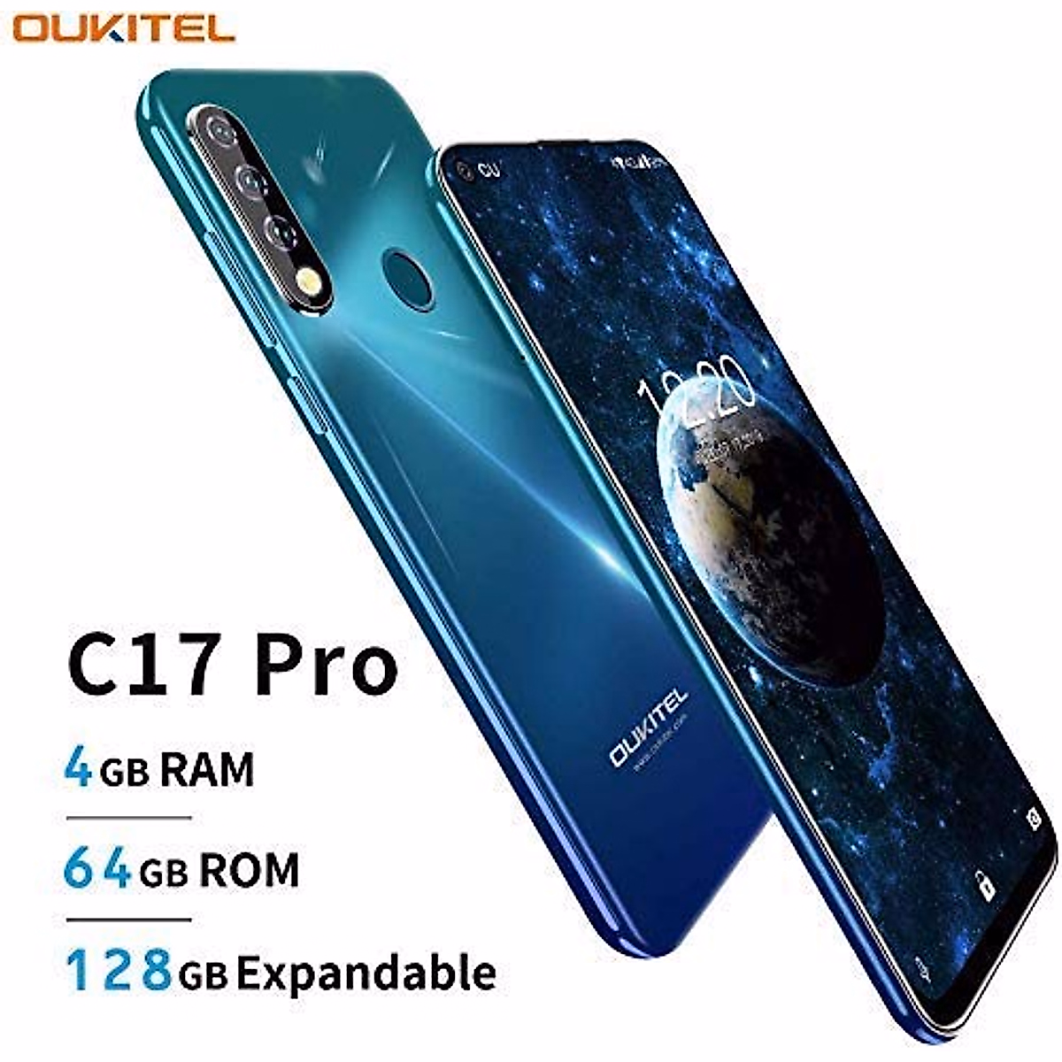 OUKITEL C17pro,Android Unlocked Phone Triple Camera Octa-Core 64GB ROM+4GB RAM 3900 mAh Unlocked Cell Phone 6.35 inch HD+ Display Android 9.0 Pie 4G Smartphone(Ice Blue)