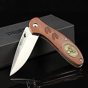 Dispatch Folding Pocket Knife, Pocket Clip and Liner Lock, with Wooden Handle and 3Cr13 Sanding Blade for Outdoor, Tactical, Survival, and EDC
