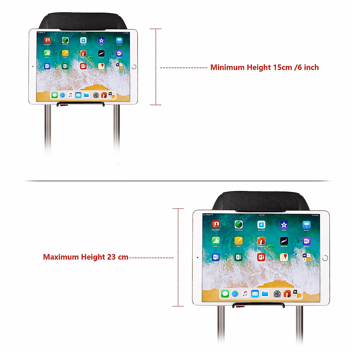 Hikig Tablet Holder for Car, Car Headrest Mount Holder for Back Seat, Tablet Car Holder for Kits with Elastic Strap & Anti-Slip Holding Clamps, Fits All 7-12" Tablets