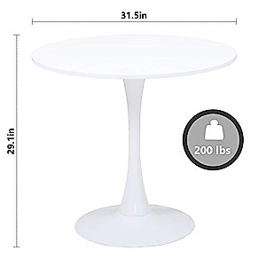 WENYU Round White Dining Table - Modern Dining Table Pedestal Dining Table for Small Space End Table Leisure Coffee Table Office Kitchen Table Dining Room Table, 31.5 Diameter
