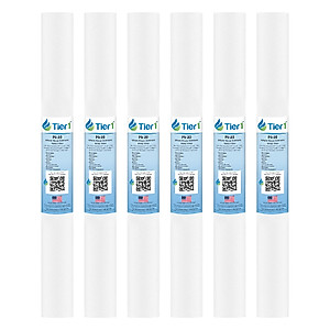 Tier1 5 Micron 20 Inch x 2.5 Inch | 6-Pack Spun Wound Polypropylene Whole House Sediment Water Filter Replacement Cartridge | Compatible with Pentek P5-20, 155016-43, SDF-25-2005, Home Water Filter