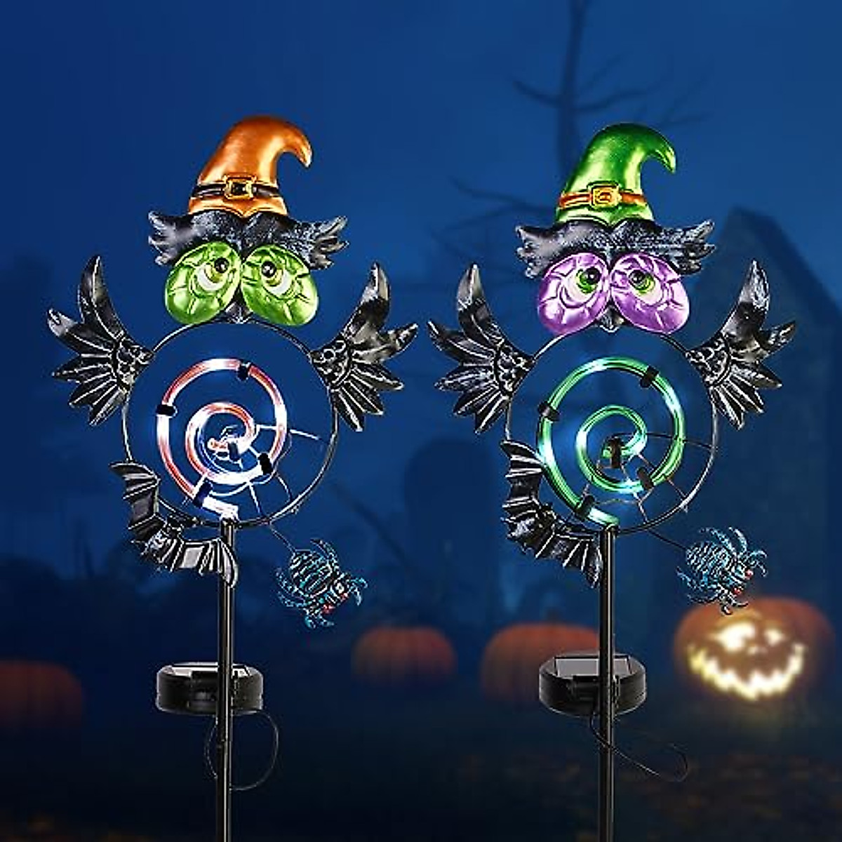 Viveta Halloween Solar Lights Outdoor, 2 Pack Halloween Solar Stake Lights Owl Decor with Led Lights for Pathway Garden Yard Patio