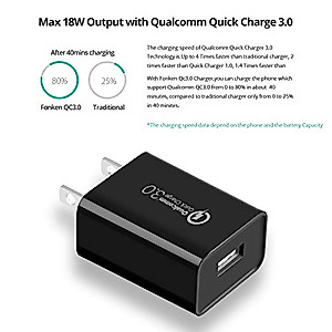 [3-Pack] Quick Charge 3.0, FONKEN 18W 3A USB Wall Charger QC 2.0/3.0 Adapter Fast Charger Block Compatible for Wireless Charger, iPhone iPad, Samsung S10/S9/S8/Note 9/8, LG G5, HTC 10 (Black)