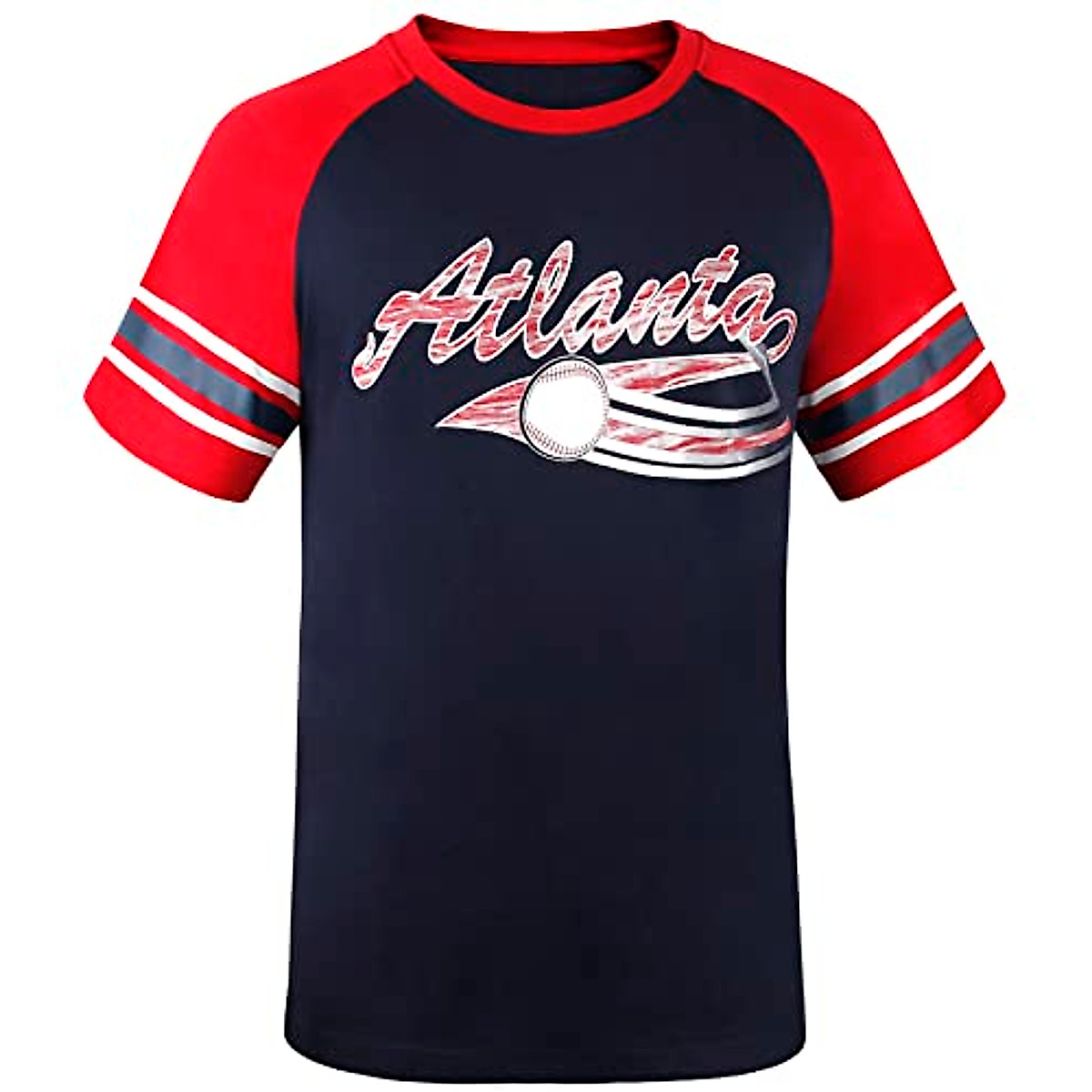 Geneisteck Mens City Baseball Fans Athletic Crew Neck Tee Raglan T-Shirts - Navy & Red - Size: M