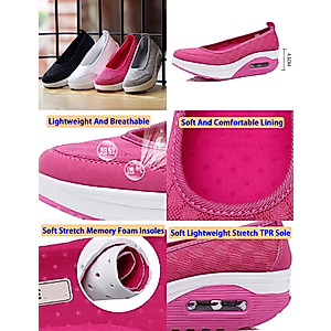 Keilinia Women's Slip on Breathe Knitted Sneakers,Lightweight Comfy Air Cushion Low Orthopedic Wedge Running Nursing Shoes (6,Black)