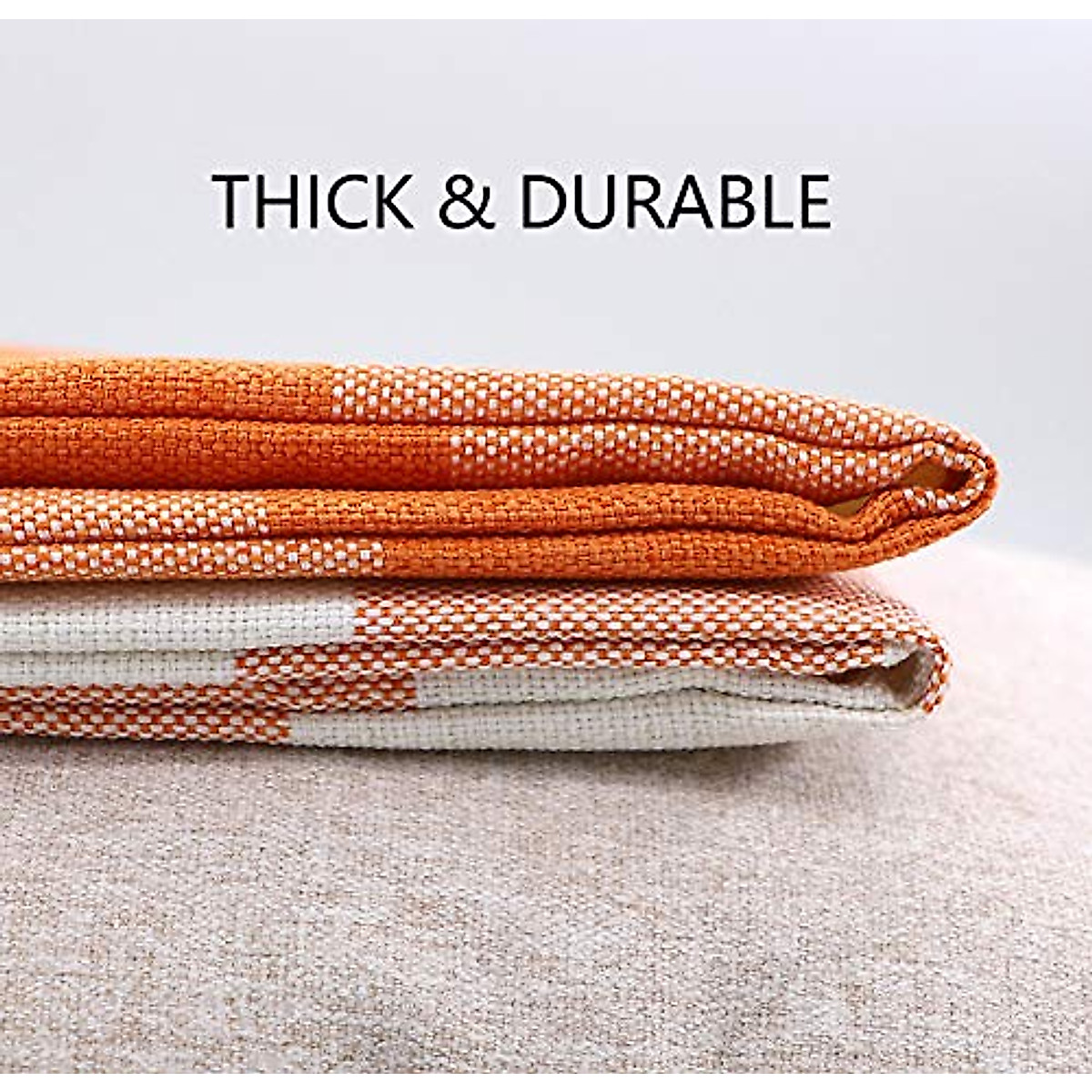 4TH Emotion Set of 2 Farmhouse Buffalo Check Plaid Throw Pillow Covers Cushion Case Polyester Linen for Fall Home Decor Orange and White, 18 x 18 Inches