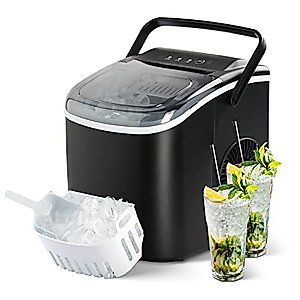 YSSOA Portable Ice Maker for Countertop, 9 Ice Cubes Ready in 6 Mins, 26lbs Ice/24Hrs, with Self-Cleaning Feature, Ice Spoon and Basket, for Home Kitchen Office Camper RV, Black