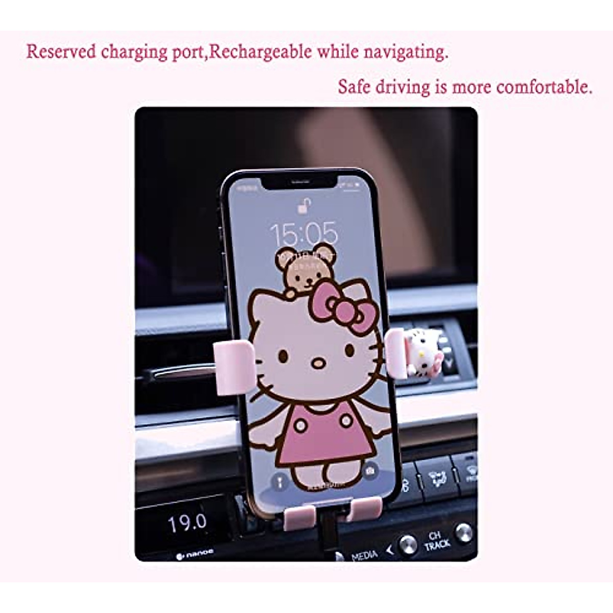 WIEEZN Cute Phone Mount for Car, Pink Cat Air Vent Clip Car Phone Holder Mount Fit for All Cell Phone, Pretty Car Accessories for Women and Girls