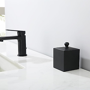 Kmeino Black Qtip Holder with Lid, Square Cotton Swab Holder with 2 Compartments Resin Bathroom Storage Apothecary Jars Bathroom Storage Organizer Canister for Cotton Ball