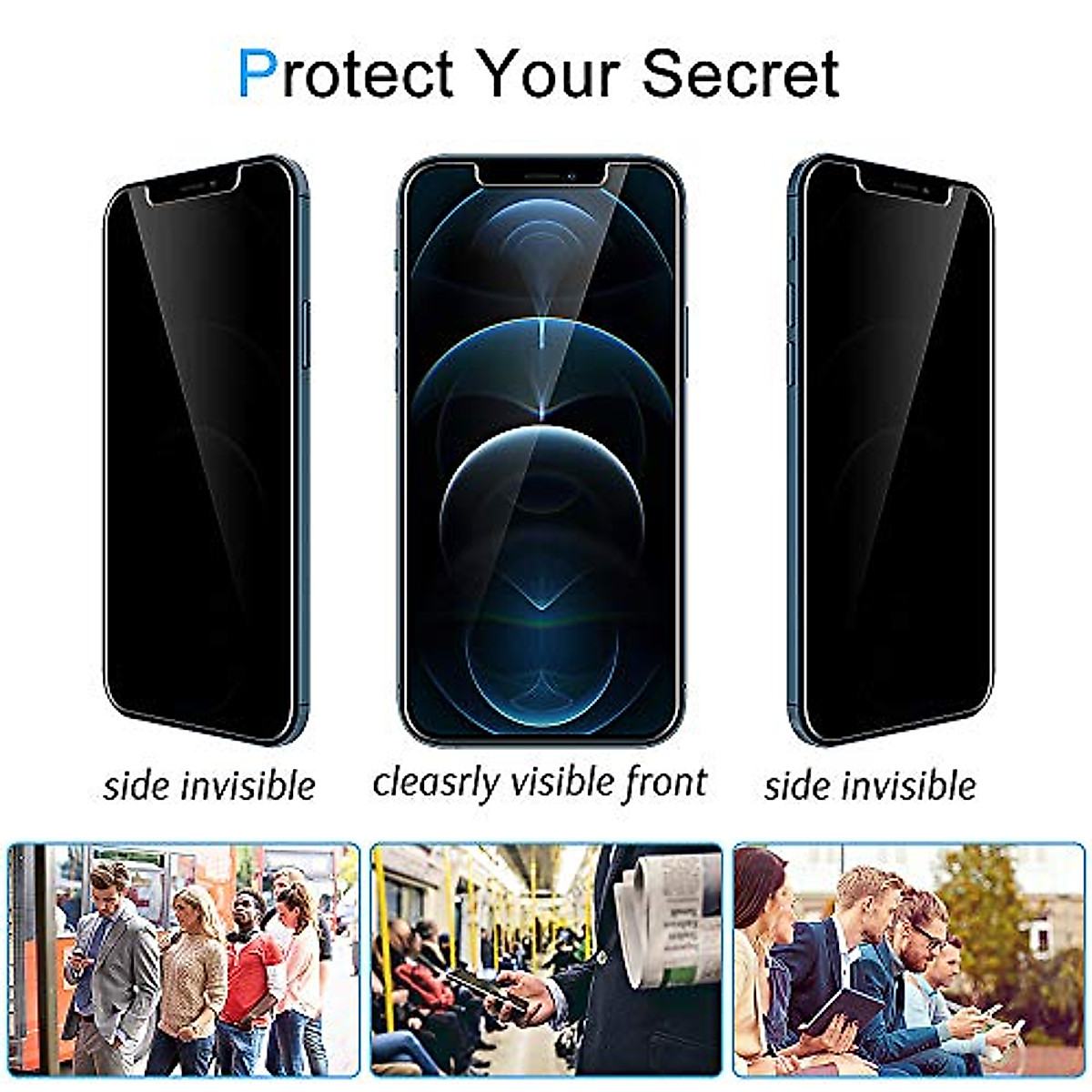 LϟK [2+3 Pack] Designed for iPhone 12 Pro Max 5G 6.7 inch, 2 Pack Privacy Screen Protector + 3 Pack Camera Lens Protector, 9H Hardness Case Friendly, Installation Tray [Not for iPhone 12 Pro]