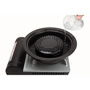 FAPEND Japan Korean Cookware Aburi Stove Top Grill Pan for Cooking Stove BBQ Yakiniku, Black, With a Built-in Water Pan Free 304 Stainless Steel Barbecue Tongs (Japan Import)