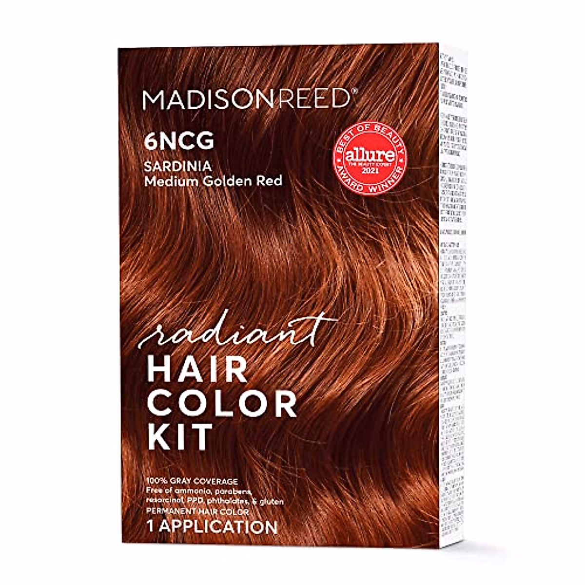 Madison Reed Radiant Hair Color Kit, Medium Amaretto Red for 100% Gray Coverage, Ammonia-Free, 6NCG Sardinia Red, Permanent Hair Dye, Pack of 1