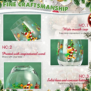 Patelai 4 Pieces Christmas Wine Glass, 17 oz Merry Christmas Wine Glass Christmas Stemless Wine Glass Creative Christmas Gifts for Women Men Family Friends