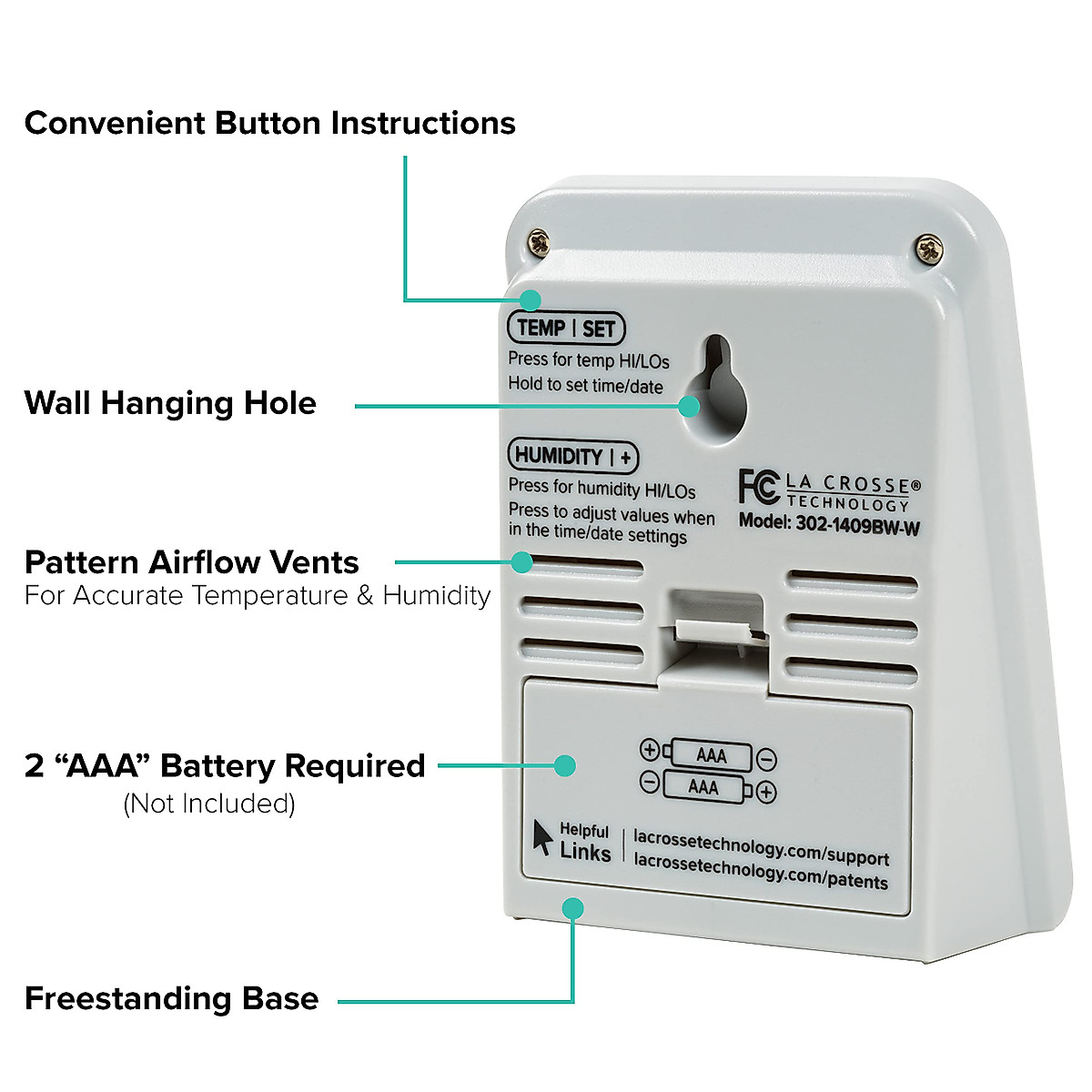 La Crosse Technology 302-1409-BW-W-INT Data Logger Indoor Comfort Meter, White