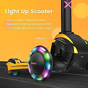 TONBUX Kids Scooter for Age 3-12, Toddler Scooter with 4 Adjustable Heights, Light Up 3-Wheels Scooter, Shock Absorption Design, Lean to Steer, Balance Training Scooter for Kids - Yellow