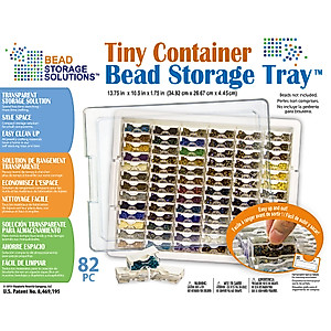 Elizabeth Ward Bead Storage Solutions Plastic Storage Tray and Bead Organizer with 78 Containers of Various Sizes, Tray, and Lid for Beads, Clear