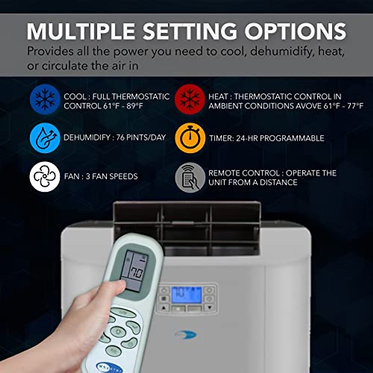 Whynter Elite ARC-122DHP 12,000 BTU Dual Hose Portable Air Conditioner and Portable Heater with Dehumidifier and Fan for Rooms Up to 400 Sq Ft, Includes Storage Bag, Silver