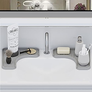 CassaNovo Silicone Soap Dishes Holder Sink/Shower Caddy - (Pack of 2) - Tray Organizer for Sink, Bathroom/Shower or Kitchen - Perfect for Dispenser,Scrubber,Bottle,Cup,Sponge on Sink or Counter (Gray)