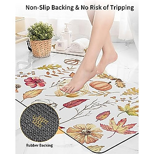 Pumpkin Leaves Bath Mat for Tub,Non Slip Bathroom Floor Runner Rug Quick Dry & Absorbent Diatomaceous Earth Shower Sink Kitchen Living Room Washable Doormat,Retro Fall Wildflower Plant Leaves 16"x24"