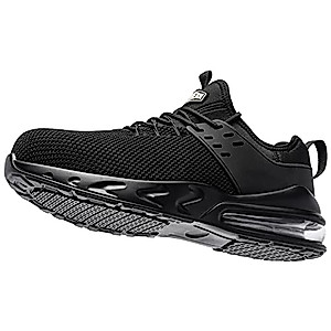 LARNMERN Steel Toe Shoes Men Slip Resistant Safety Work Sneakers Slip On Air Cushion Lightweight Comfortable Breathable Shoe 3150(9.5 Men, Black)