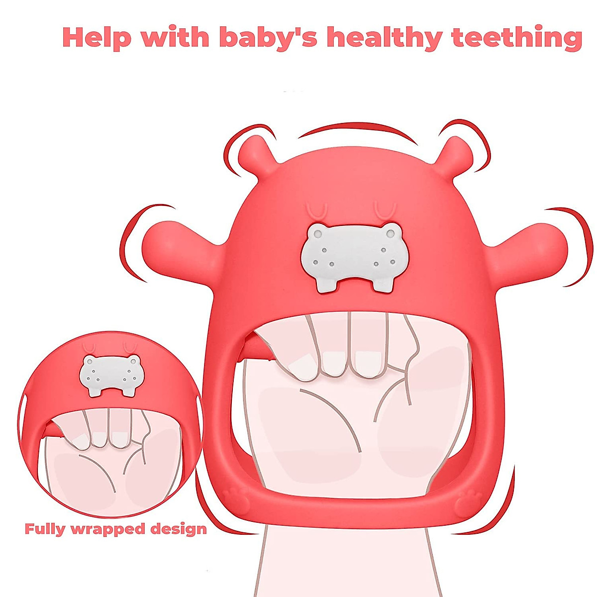 Towwi Teething Toys for Babies 0-6 Months Never Drop Hippo Teething Toys for Babies 6-12 Months Infants, Baby Chew Toys for Sucking Needs, Hand Pacifiers Baby Toys 6 to 12 Months