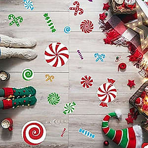 KIMOBER 33PCS Christmas Peppermint Floor Decals,Christmas Candy Santa Claus Gingerbread Wall Stickers for Xmas Party Decoration