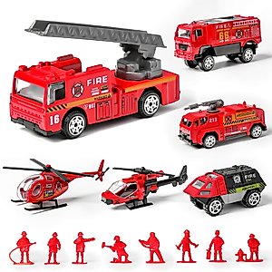 14 Pack Die-cast Fire Truck Vehicles Sets,6 Pack Alloy Metal Fire Engine Models Car Toys and 8 Pack Firefighter, Mini Rescue Emergency Playset for Kids Boys Girls Birthday Christmas Party Favors