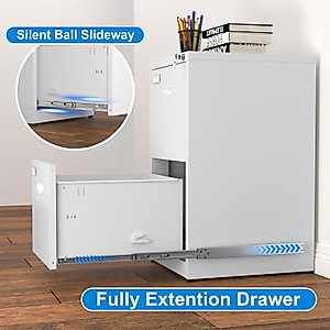 2 Drawer Filing Cabinet with Lock, Vertical White Metal File Cabinet for Home Office, Modern Locking Steel File Storage Cabinet Narrow Files Cabinets for Hanging A4/Legal/Letter Size-Assembly Required