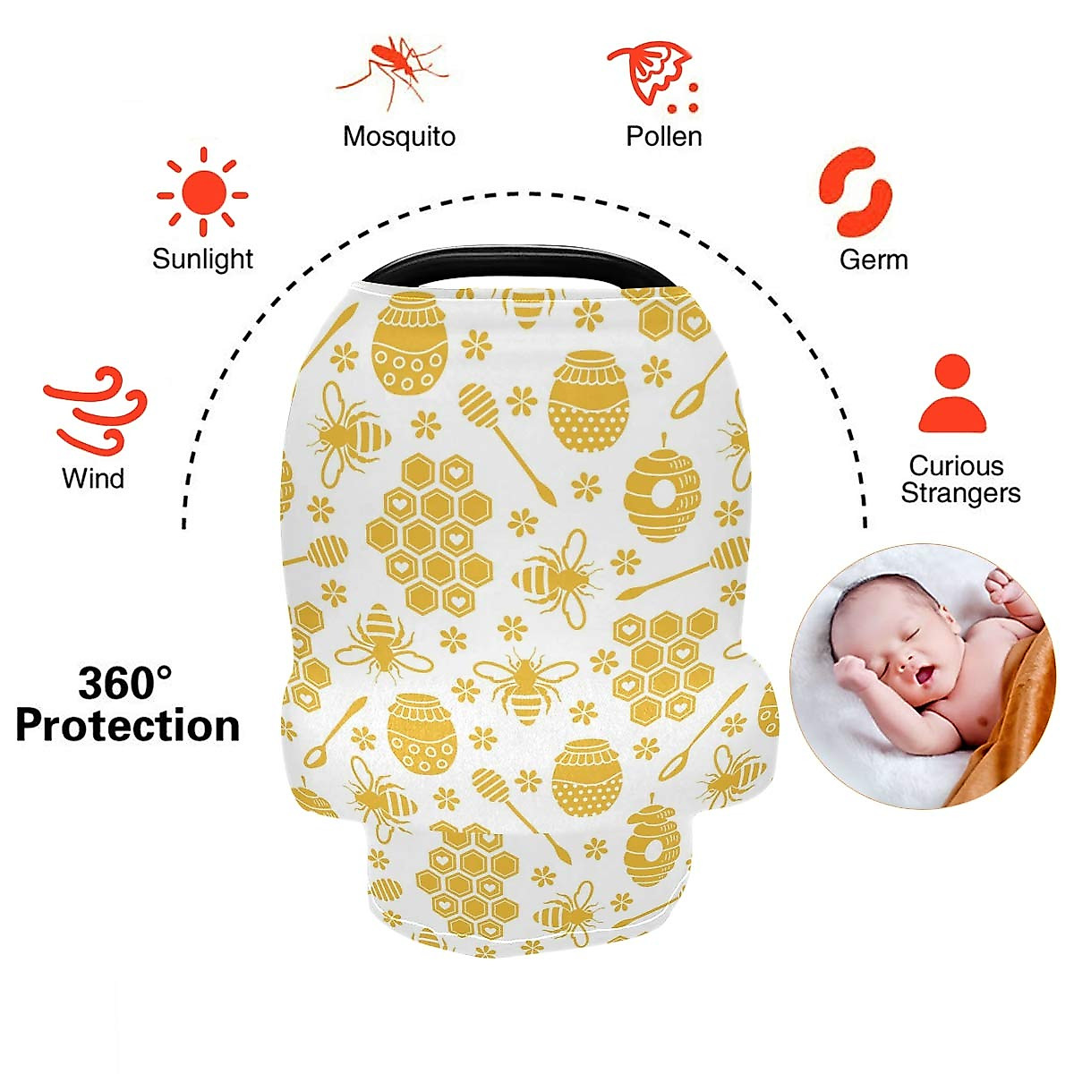 Nursing Cover Breastfeeding Scarf Honey Bee- Baby Car Seat Covers, Stroller Cover, Carseat Canopy (36)
