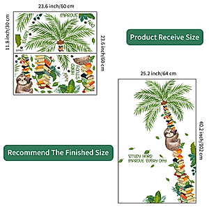 Book Tree Plants Sloth Wall Sticker, Cute Sloth Climbing on The Tree Wall Decal, Removable DIY Vinyl Mural Art Wallpaper Décor for Reading Room Kids Bedroom Nursery Classroom