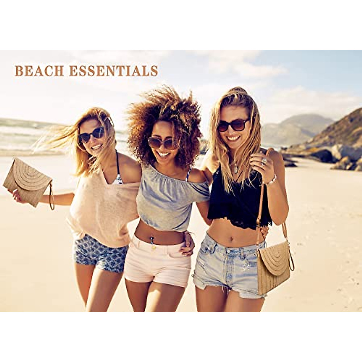 COOKOOKY Straw Clutch Handbag Summer Beach Straw Purse for Women woven Envelope Bag and 2 Pairs Rattan Earrings (Light brown bag and Rattan earrings)