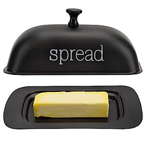 AuldHome Large Enamelware Butter Dish (Black); Modern Farmhouse Enamel Butter Serving Dish with Lid