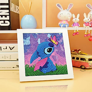 xackcme Stitch Diamond Painting Kits for Kids with Frame,Cartoon Diamond Art for Kids Ages 4-8-12,Easy Kids Gem Art Kit with Beautiful Package for Gift Home Wall Decor(7x7inch), CC015