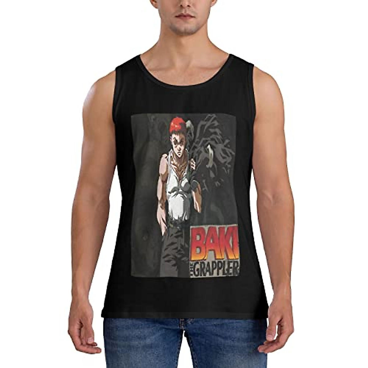 WAYOQI Baki The Grappler Men's Tank Tops Tshirt Sleeveless Shirts Shirt Running Workout Cotton Casual Black Large