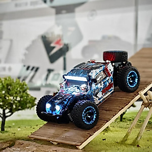WLtoys 2.4G 4WD 1/28 30KM/H Brushed RC Monster Truck Off-Road Full Proportional Remote Control Car with LED Lights, RC Transmitter And Car Battery - RTR RC Toy Vehicle (RC Cars, RC Truck) (HELIDIRECT)