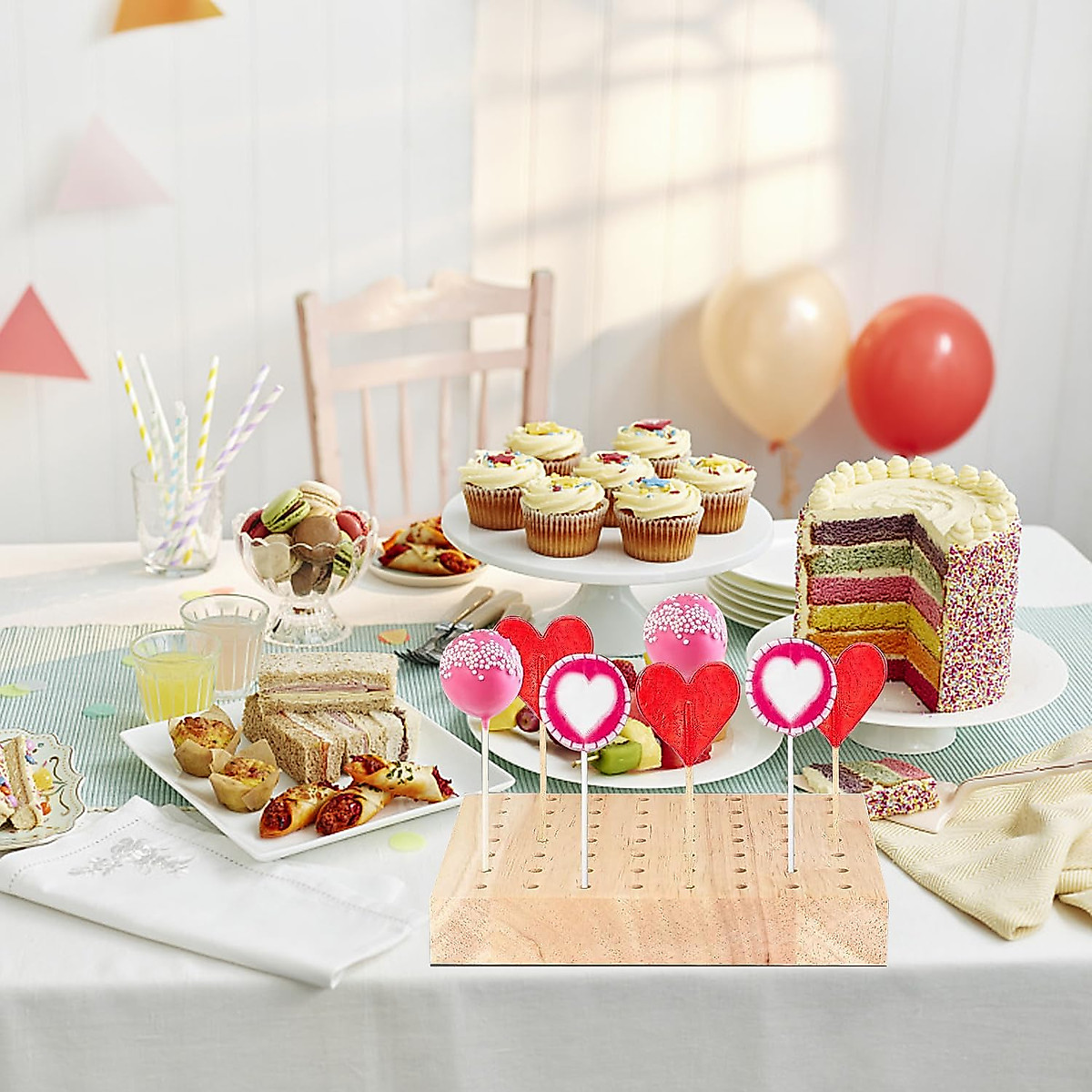 Cake Pop Stand 3 Pack Wooden Cakepops Stand Display Holder 56 Holes Wood Lollipop Holder Stand Decorative Candy, for Party, Birthday, Weddings, Anniversaries, Baby Showers, Fit 4mm Lollipop Sticks