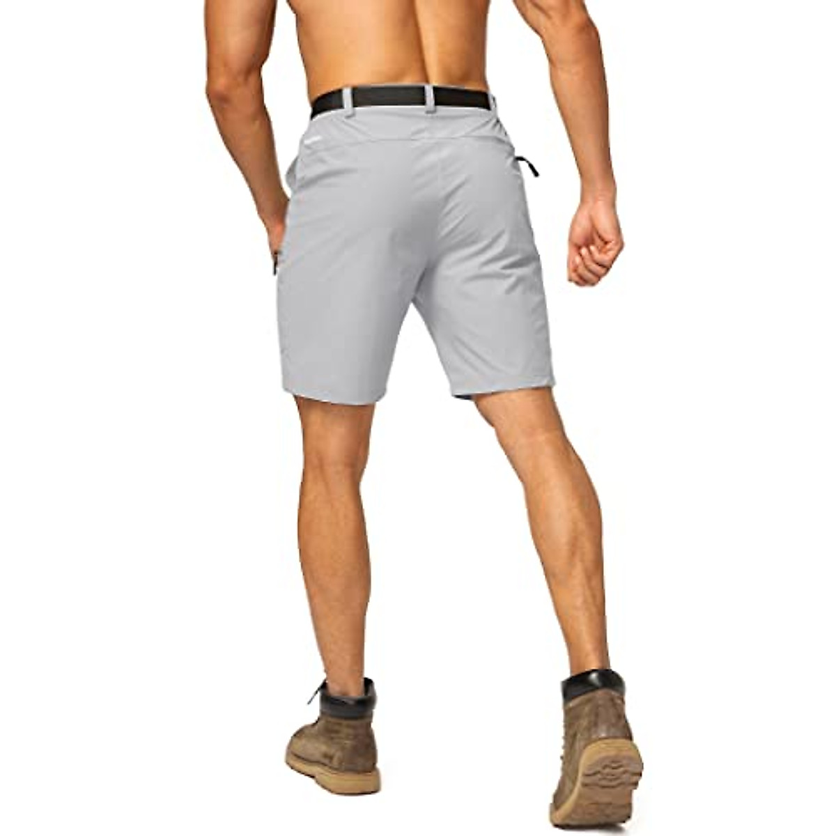 Men's Hiking Cargo Shorts Stretch Quick Dry Outdoor Tactical Shorts for Men with Multi Pocket for Fishing Casual(Light Grey,L)