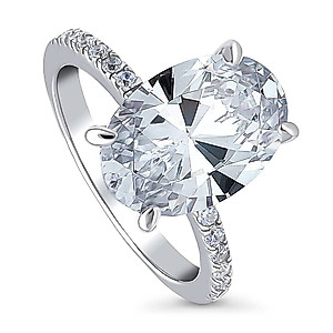 BERRICLE Sterling Silver Solitaire Wedding Engagement Rings 5.5 Carat Oval Cut Cubic Zirconia CZ Hidden Halo Ring for Women, Rhodium Plated Size 6