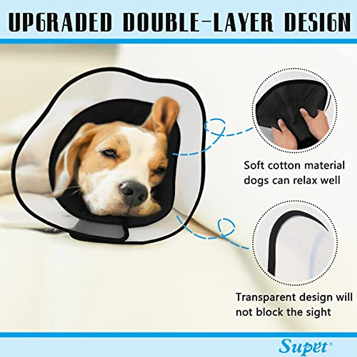 Supet Dog Cone for Dogs After Surgery, Soft Dog Cones for Large Medium Dogs, Comfortable Elizabethan Collar for Dogs to Stop Licking, Adjustable Pet Recovery Collar for Small Dogs