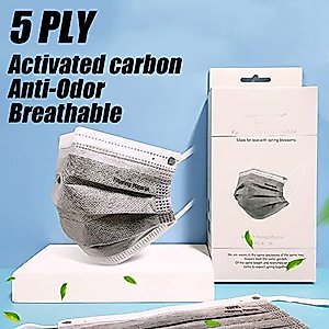 5-Ply Disposable Face_Mask Breathable Filter Activated Carbon Masks with Wide Comfortable earloop for Women Men Adults Daily Use, Grey (20 pcs)