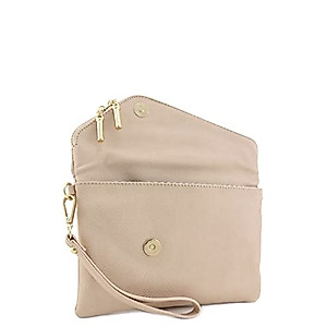 FashionPuzzle Envelope Wristlet Clutch Crossbody Bag with Chain Strap (Nude) One Size